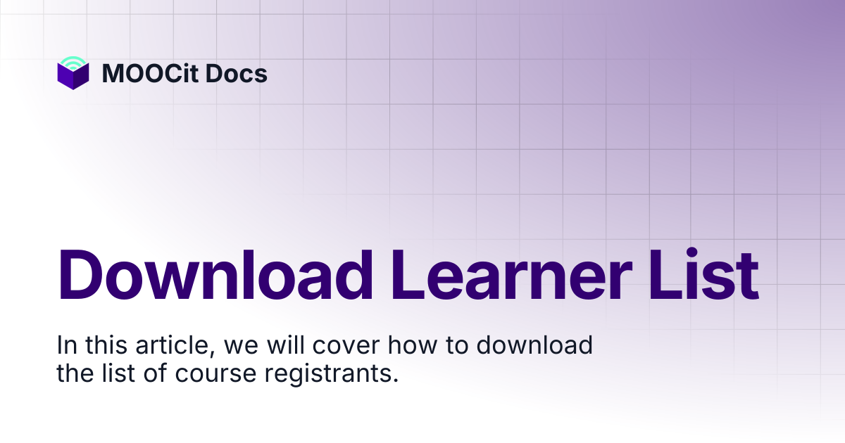 Download Learner List | English | MOOCit Docs