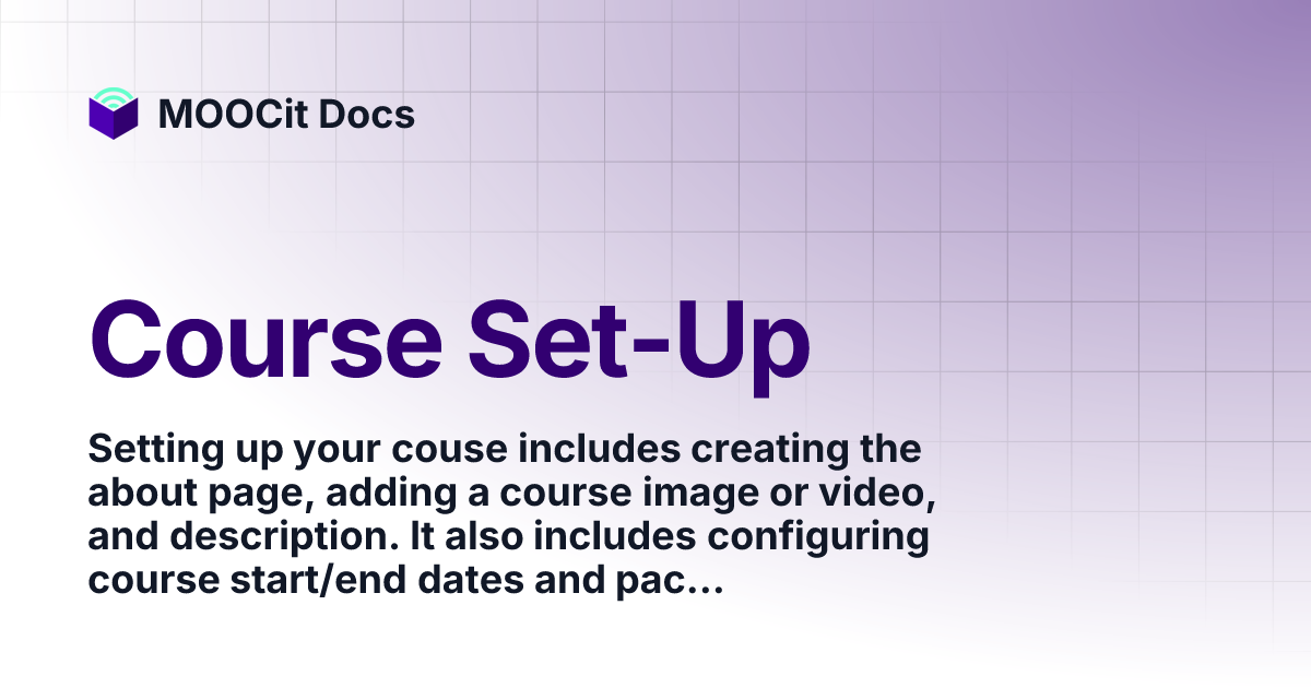 Course Set-Up | MOOCit Docs